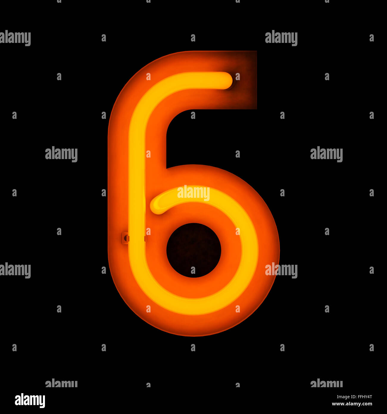 Neon digit six from neon alphabet collection isolated on black Stock ...