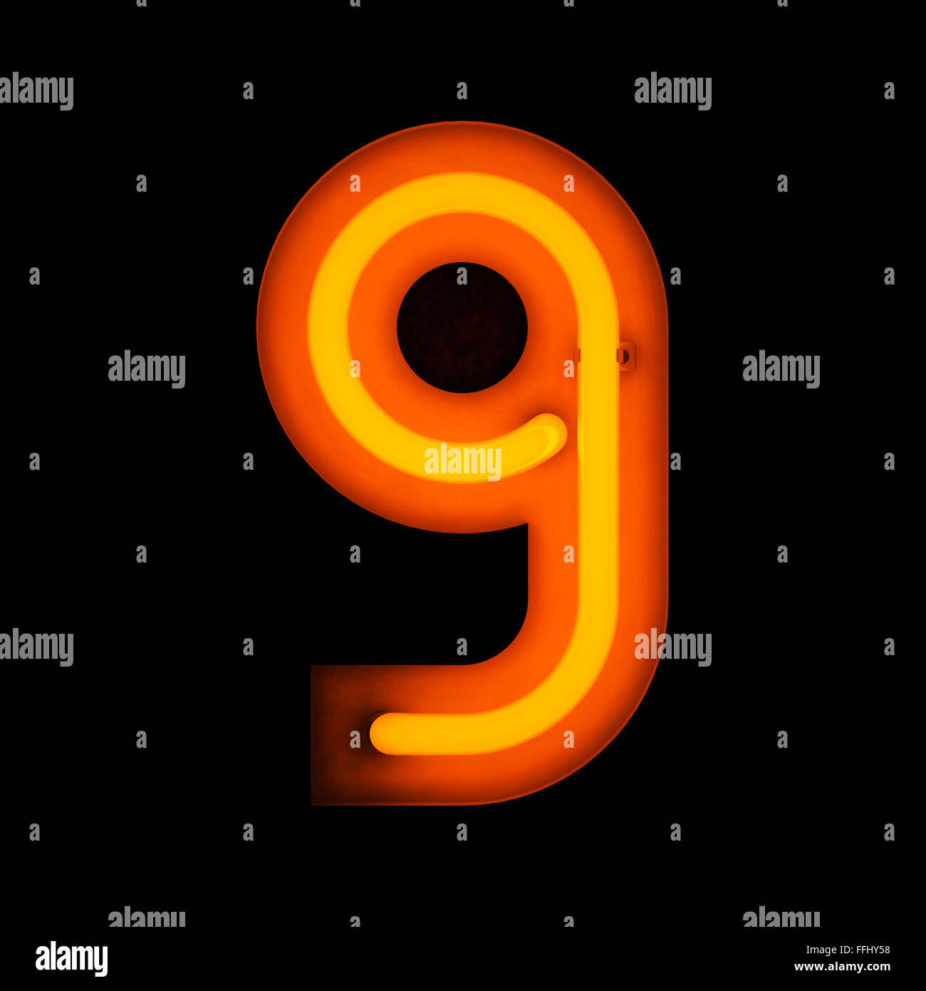 Neon digit nine from neon alphabet collection isolated on black Stock ...