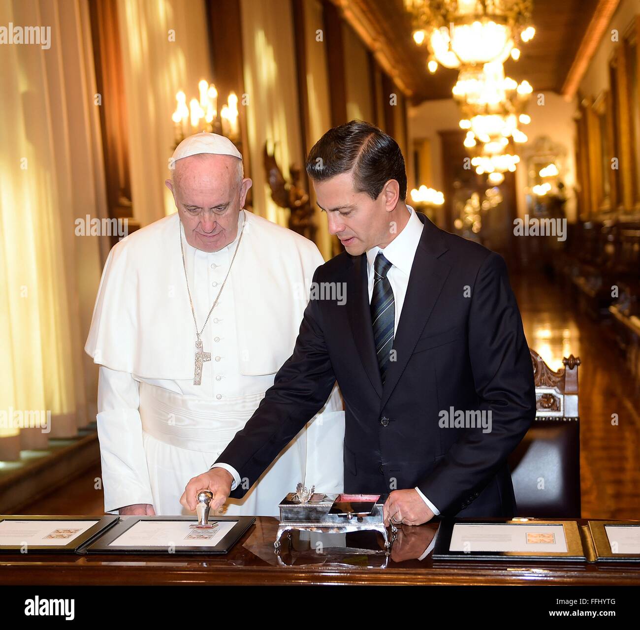 Mexico City, Mexico. 13th Feb, 2016. Pope Francis with Mexican ...