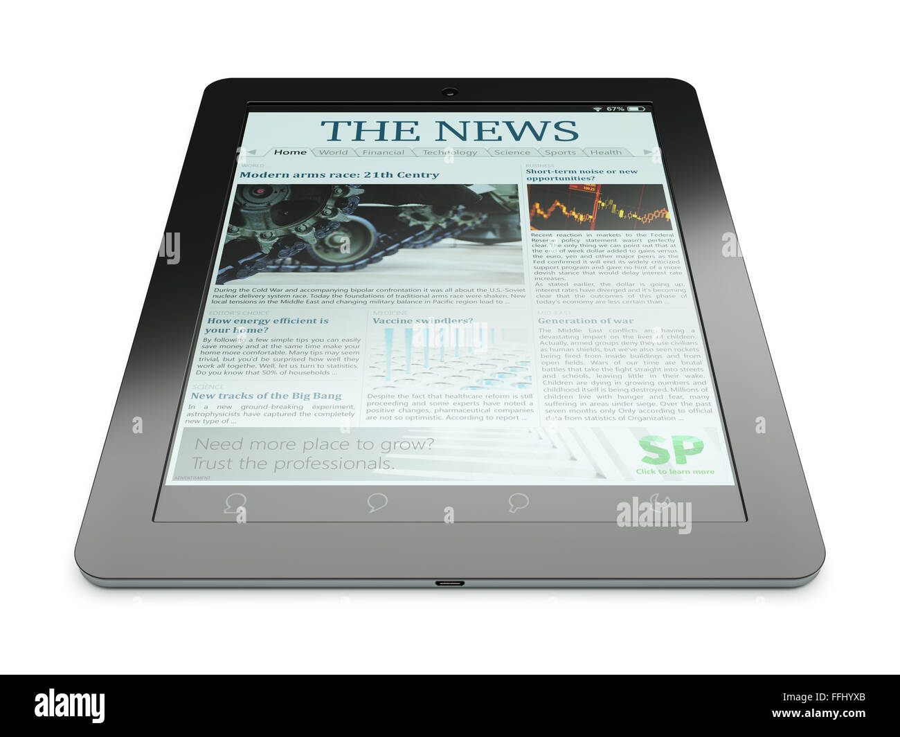 Tablet PC with newspaper app isolated on white Stock Photo - Alamy