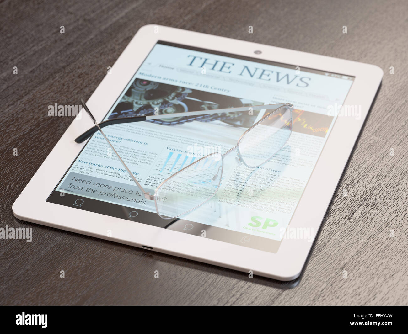 E-reader with newspaper application and glasses Stock Photo - Alamy