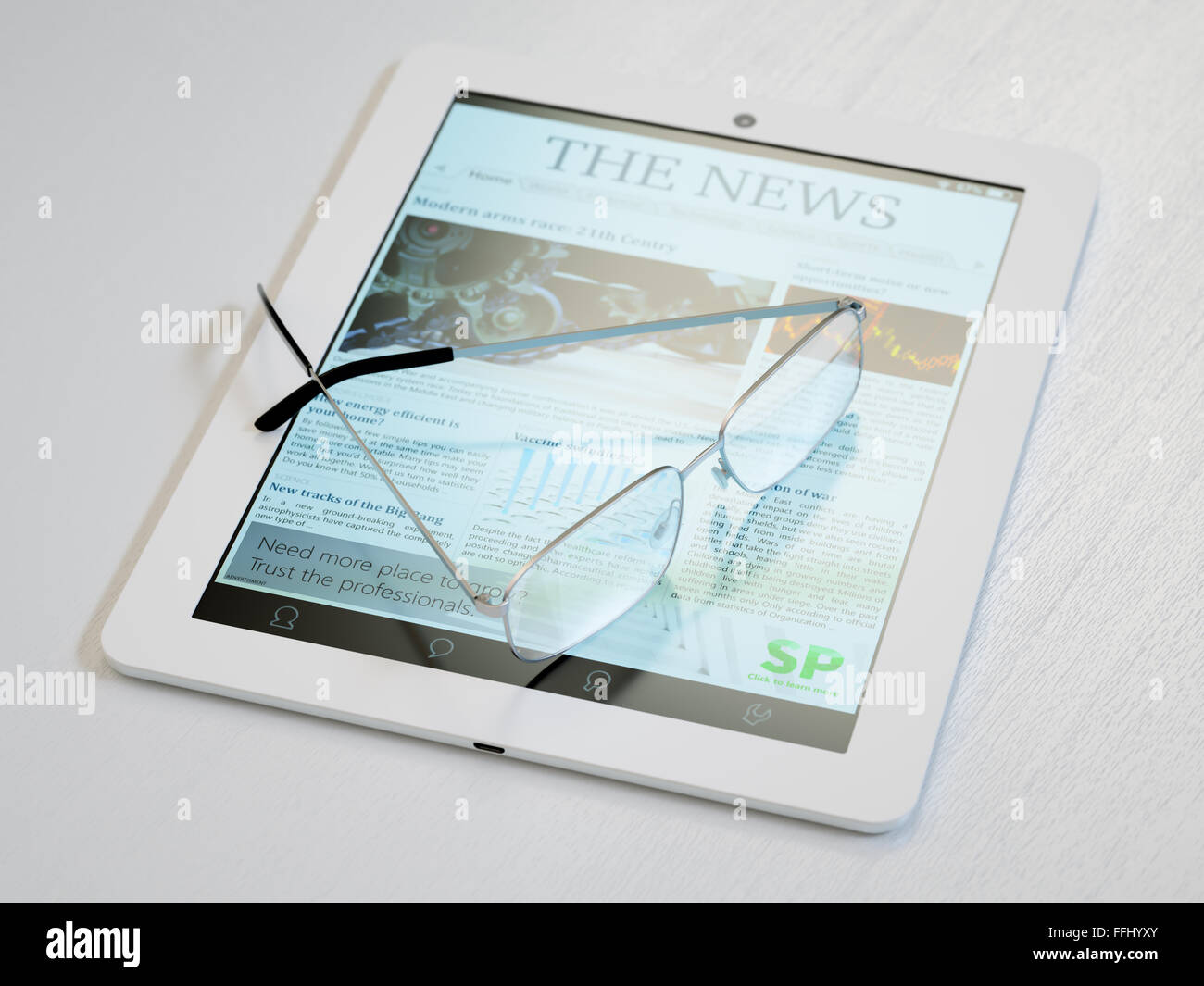 Tablet PC with newspaper application and glasses Stock Photo - Alamy