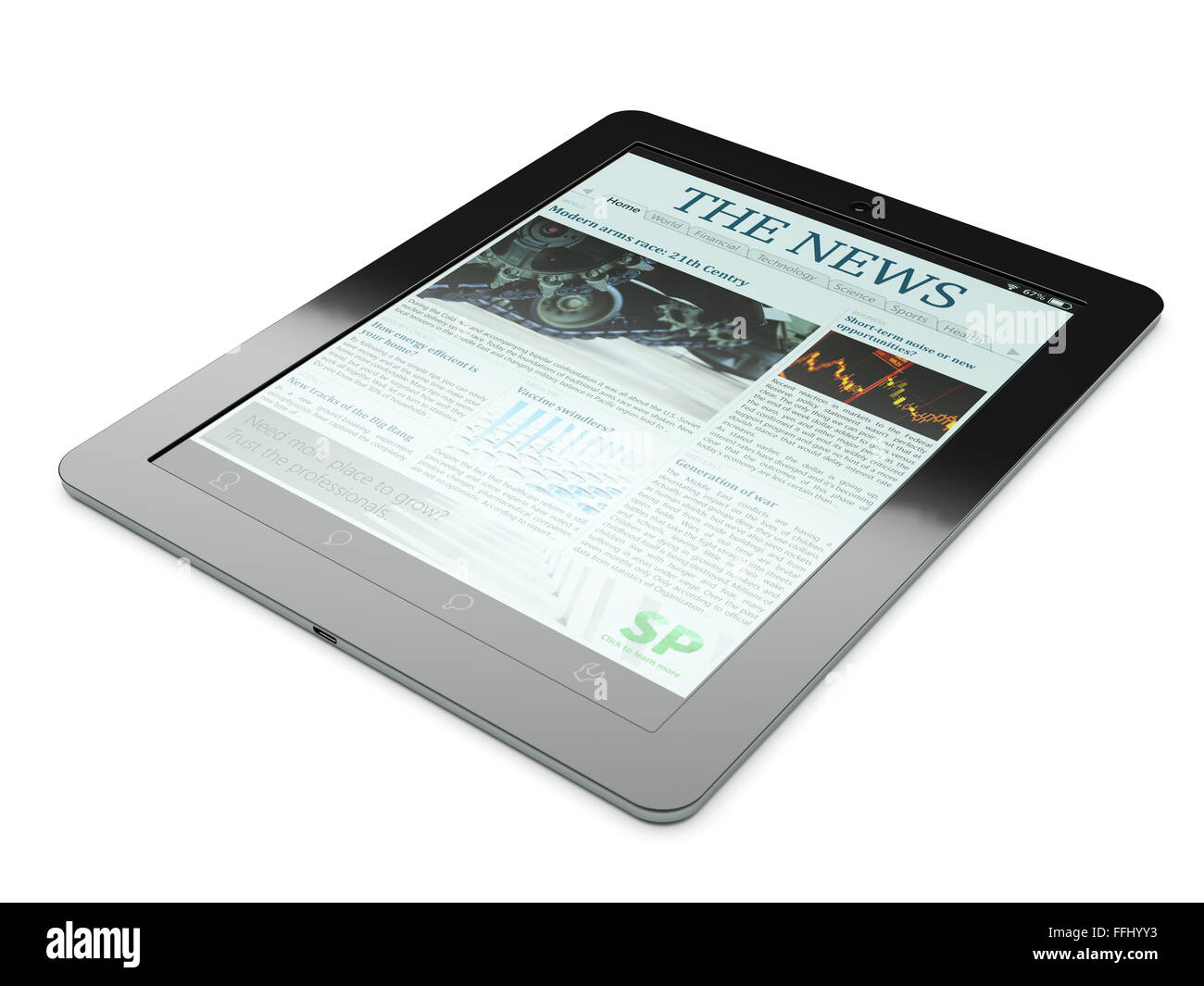 Tablet PC with newspaper app isolated on white Stock Photo - Alamy