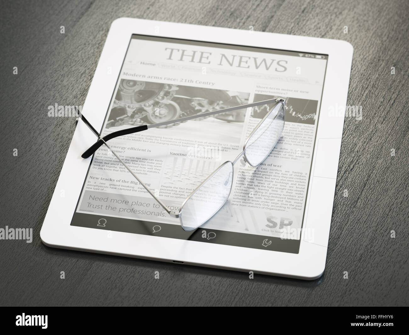 E-reader with newspaper application and glasses Stock Photo - Alamy
