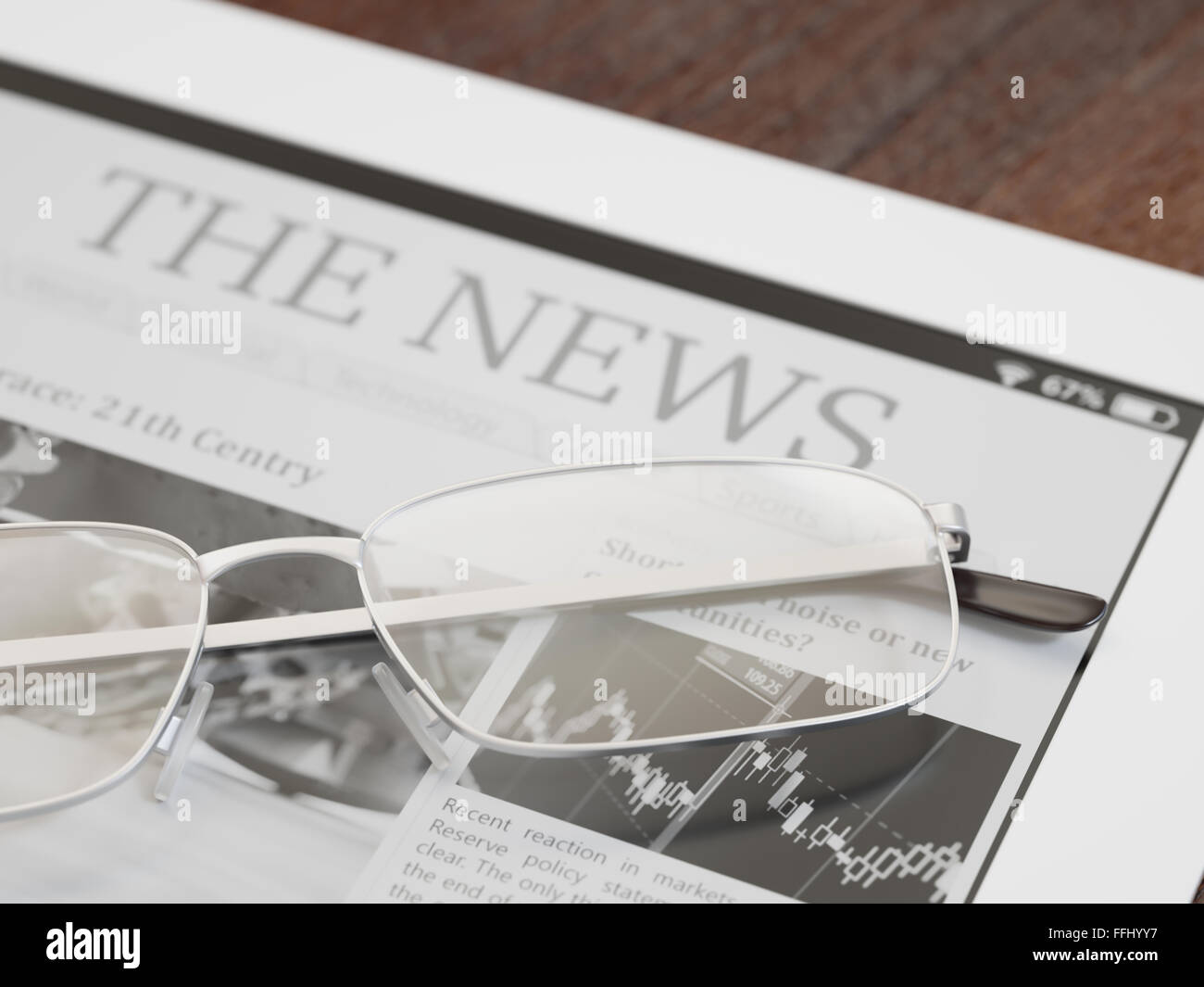 E-reader with newspaper application and glasses Stock Photo - Alamy