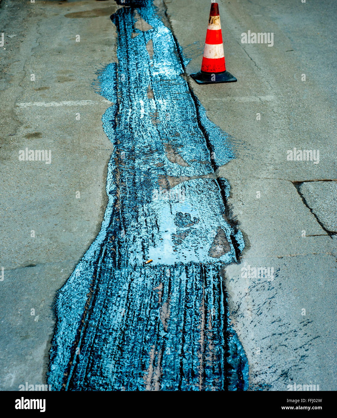 asphalt milled pending recovery of pavement road Stock Photo - Alamy