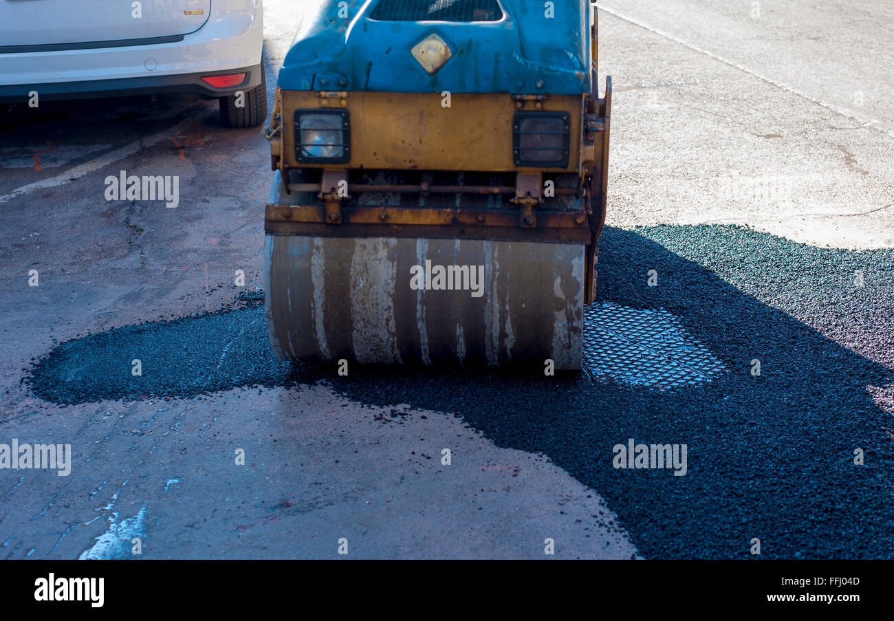 Heavy Vibration roller compactor at asphalt pavement works for road ...