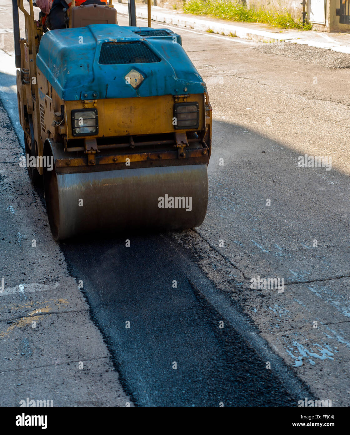 Heavy Vibration roller compactor at asphalt pavement works for road ...