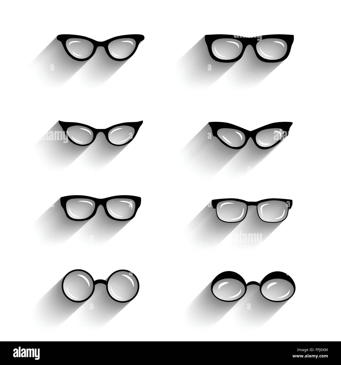 Flat design eyeglasses vector set with shadows. Retro, hipster styles ...
