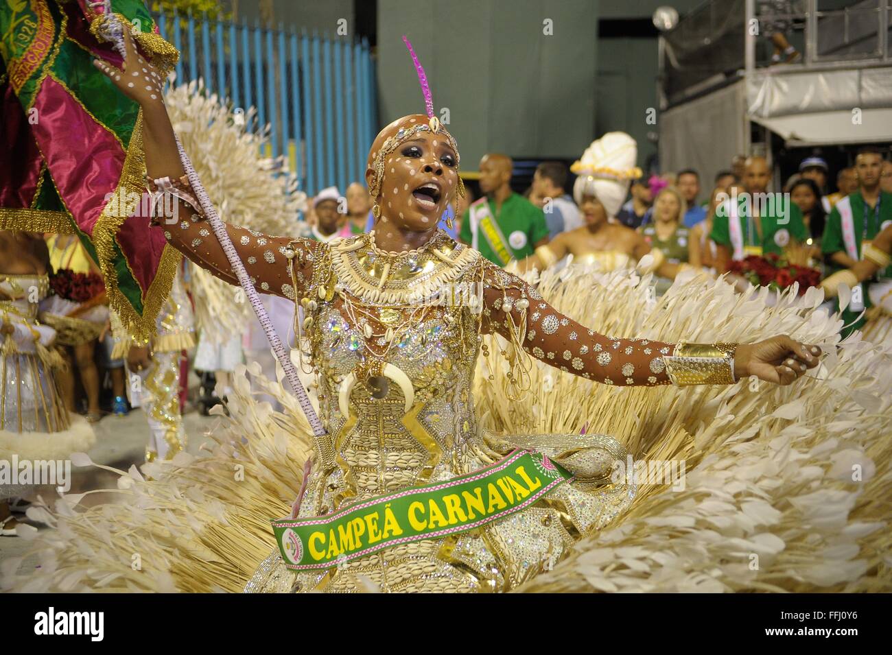 Costumed samba dancers perform in the Sambadrome during the parade of ...