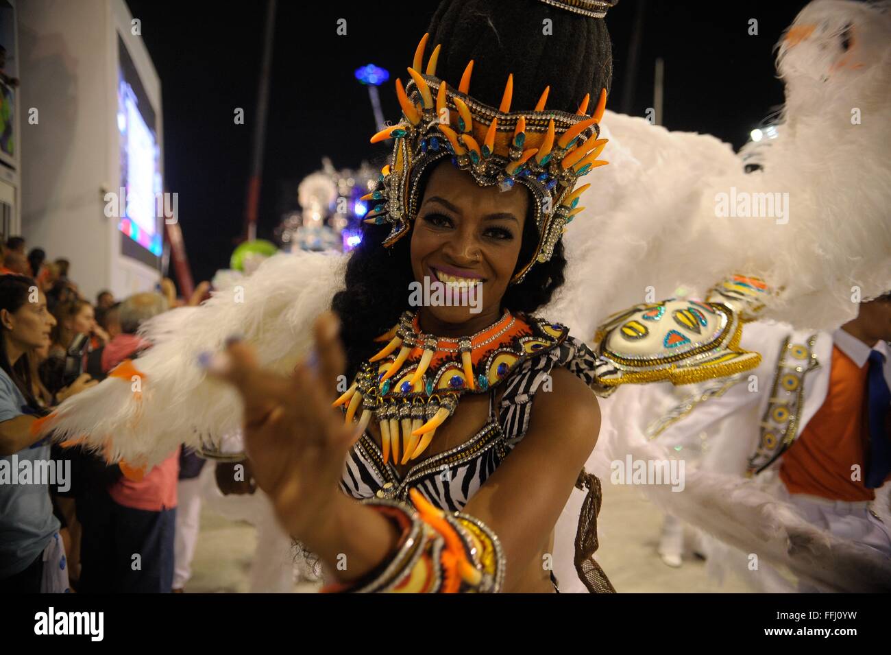 Costumed samba dancers perform in the Sambadrome during the parade of ...
