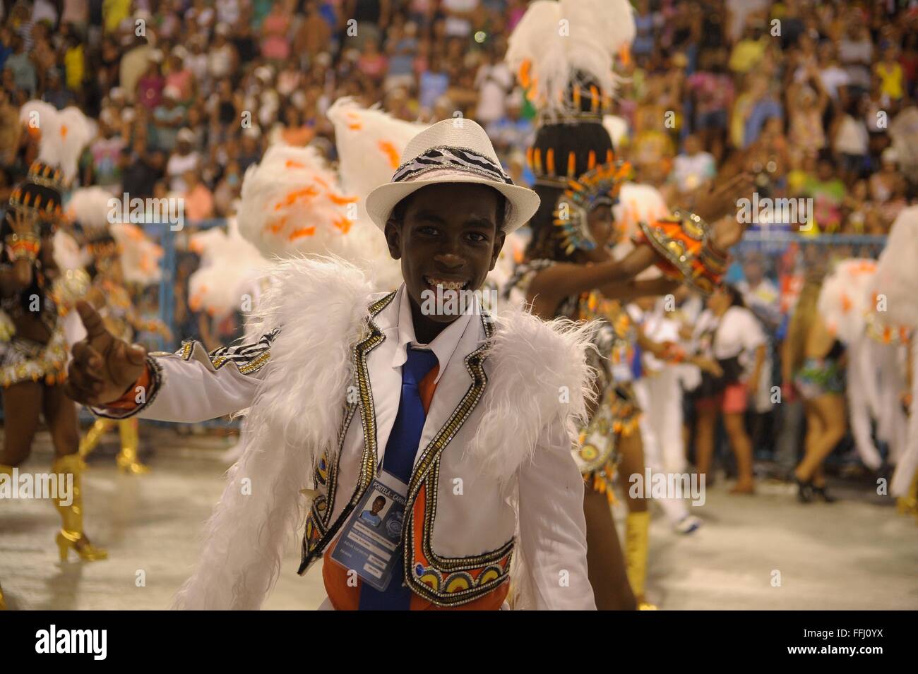 Costumed samba dancers perform in the Sambadrome during the parade of ...