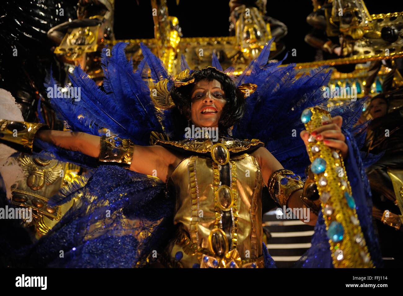 Costumed samba dancers perform in the Sambadrome during the parade of ...