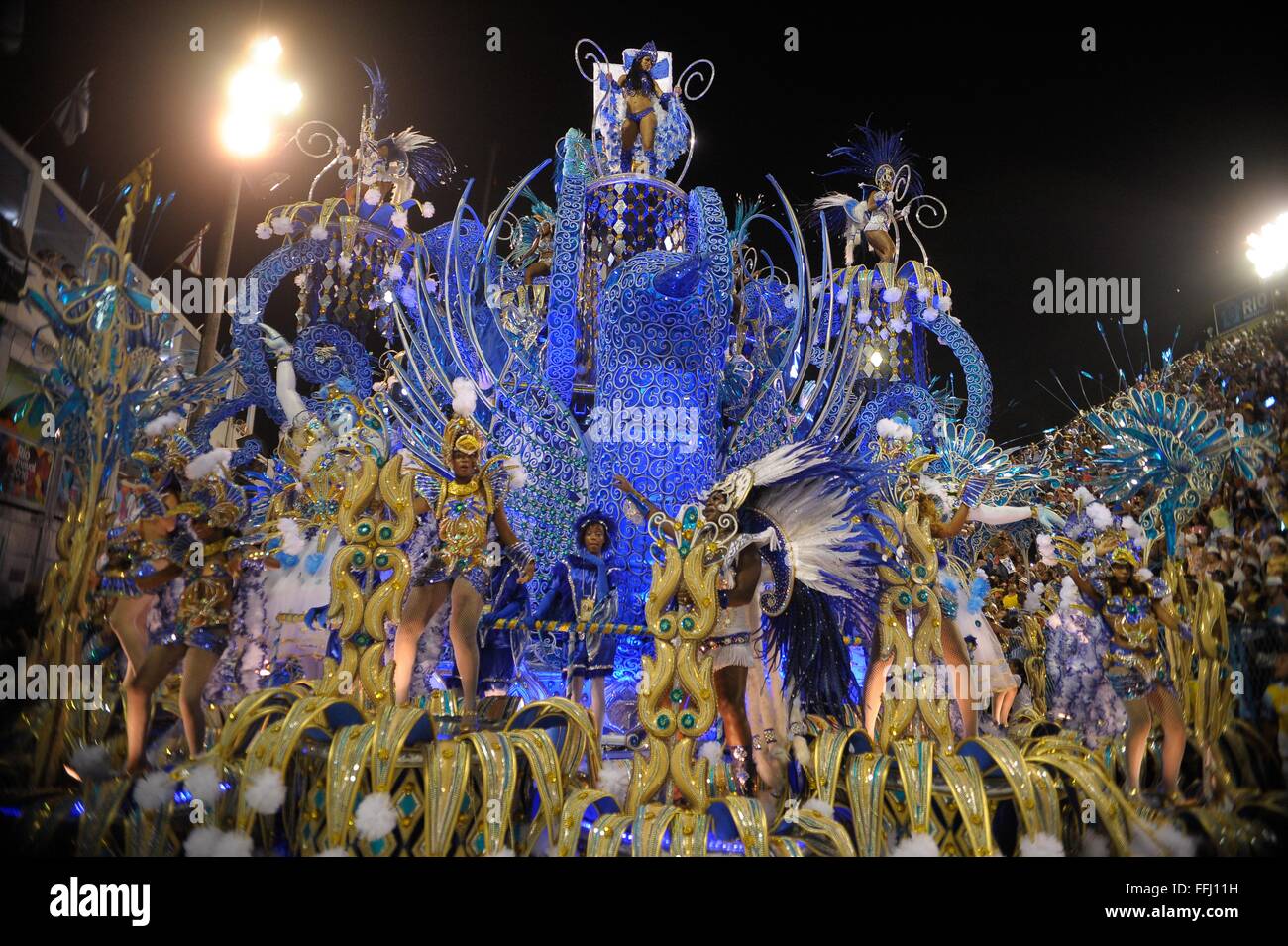 Costumed samba dancers perform in the Sambadrome during the parade of ...