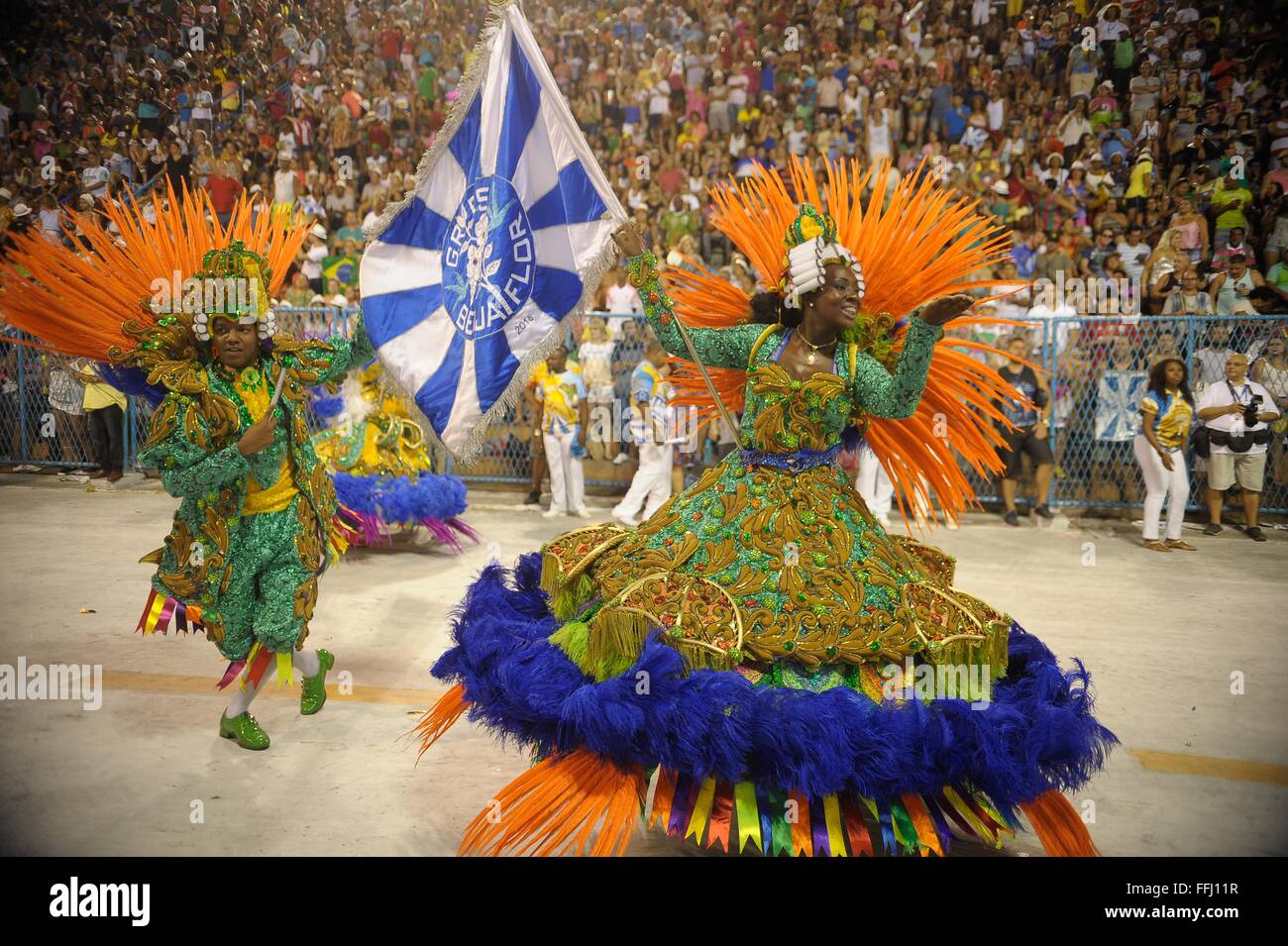 Costumed samba dancers perform in the Sambadrome during the parade of ...