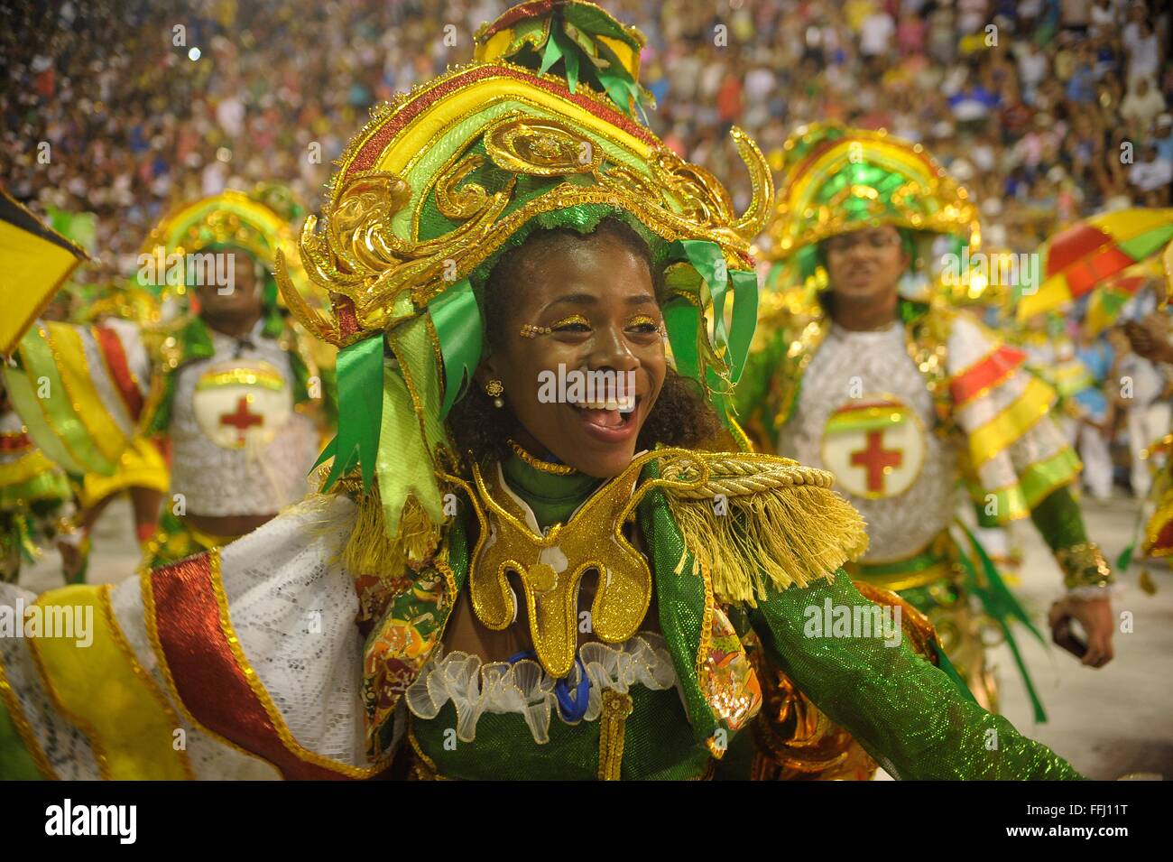 Costumed samba dancers perform in the Sambadrome during the parade of ...