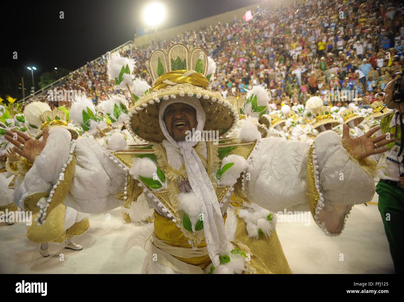Costumed samba dancers perform in the Sambadrome during the parade of ...