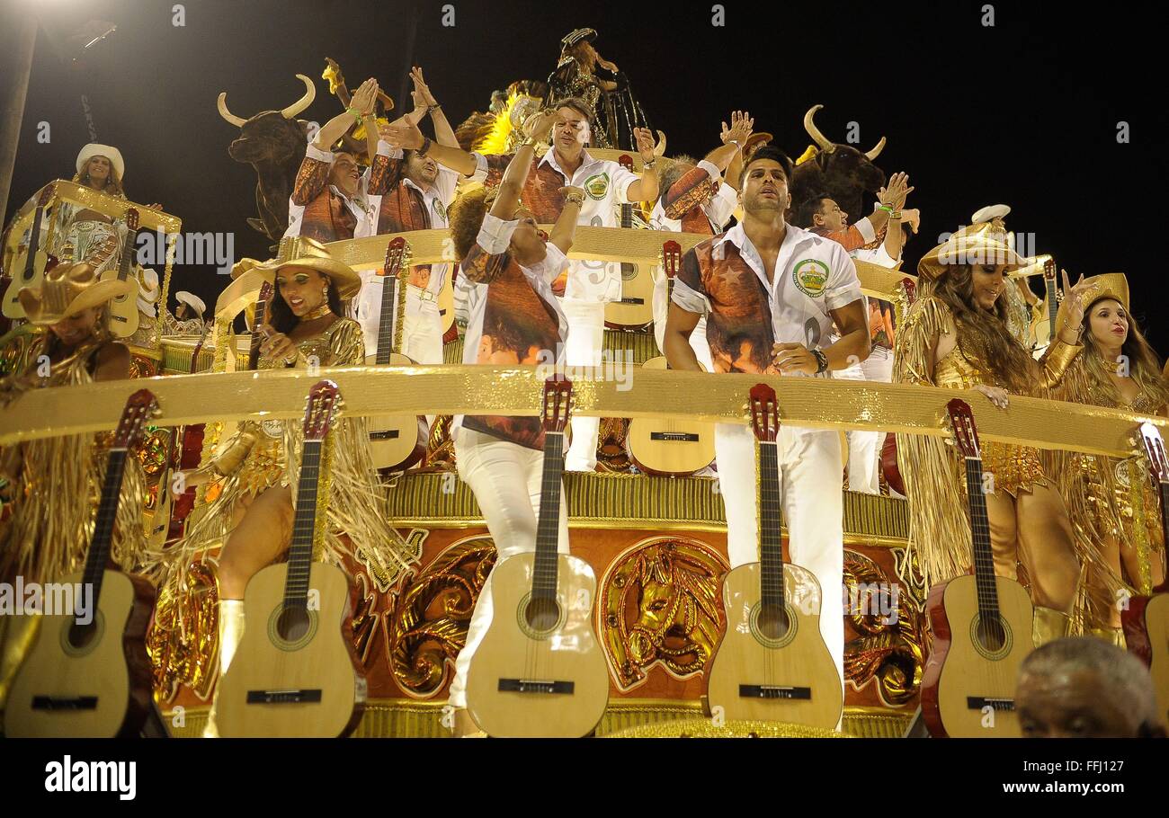 Costumed samba dancers perform in the Sambadrome during the parade of ...