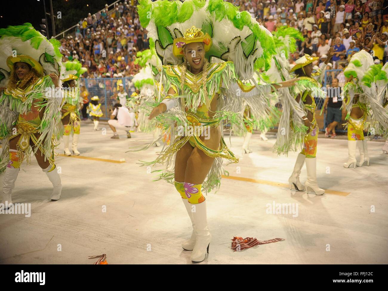 Costumed samba dancers perform in the Sambadrome during the parade of ...