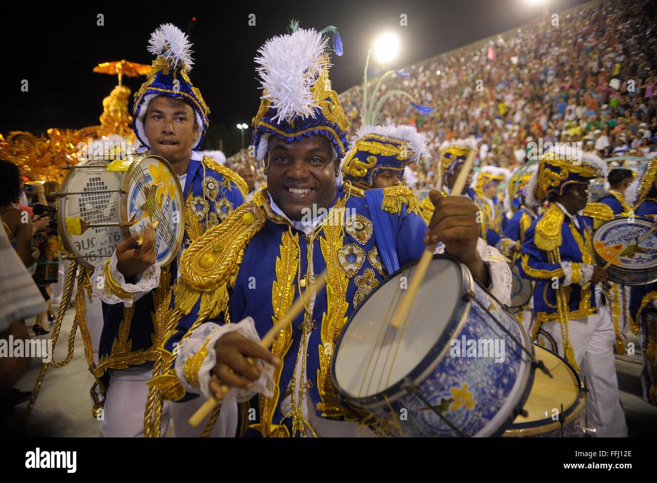 Costumed samba dancers perform in the Sambadrome during the parade of ...
