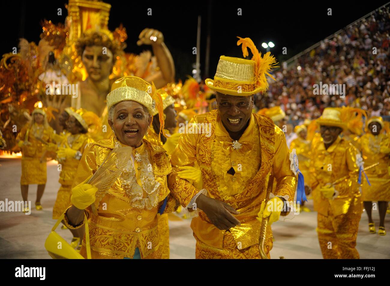 Costumed samba dancers perform in the Sambadrome during the parade of ...