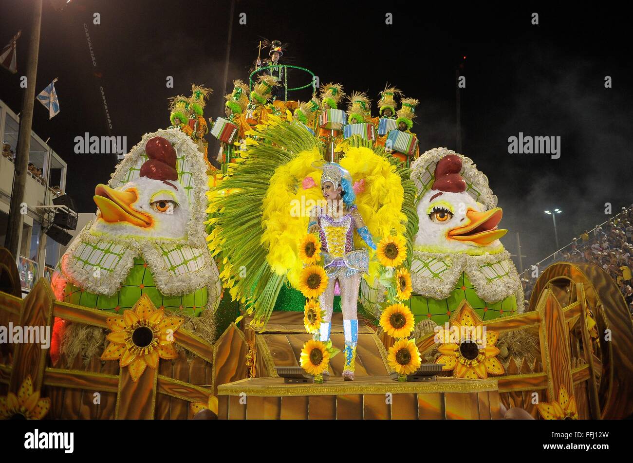 Costumed samba dancers perform in the Sambadrome during the parade of ...