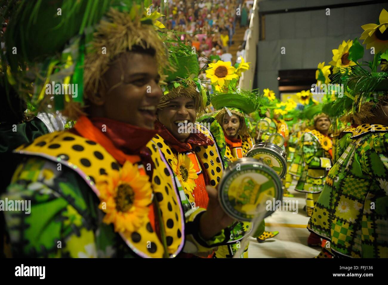 Costumed samba dancers perform in the Sambadrome during the parade of ...