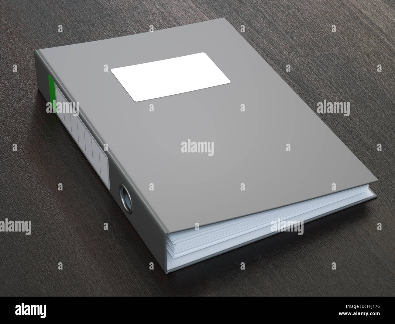 Dark grey ring binder with blank label on wooden table Stock Photo - Alamy