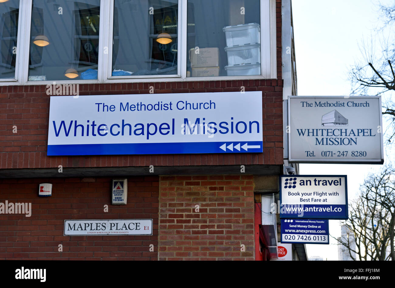 The Methodist Church Whitechaple Mission sign, London Borough of Tower ...