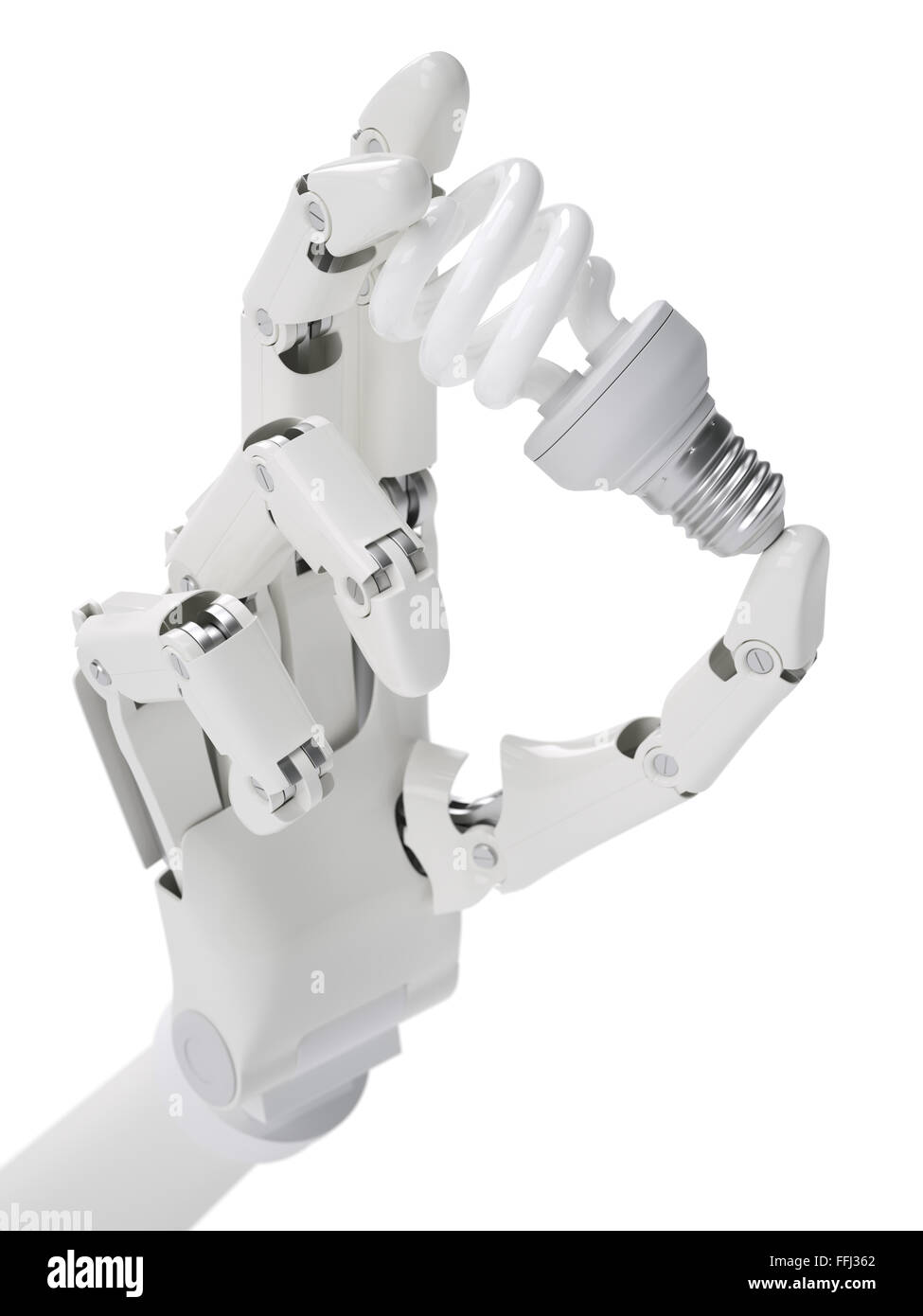 Light bulb in robot hand isolated on white Stock Photo - Alamy