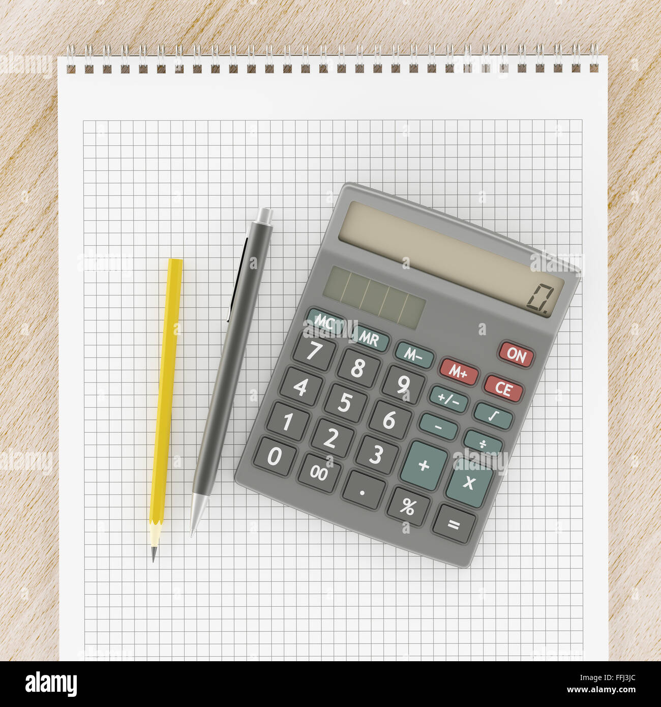 Calculator and pen on squared paper notepad close-up Stock Photo - Alamy