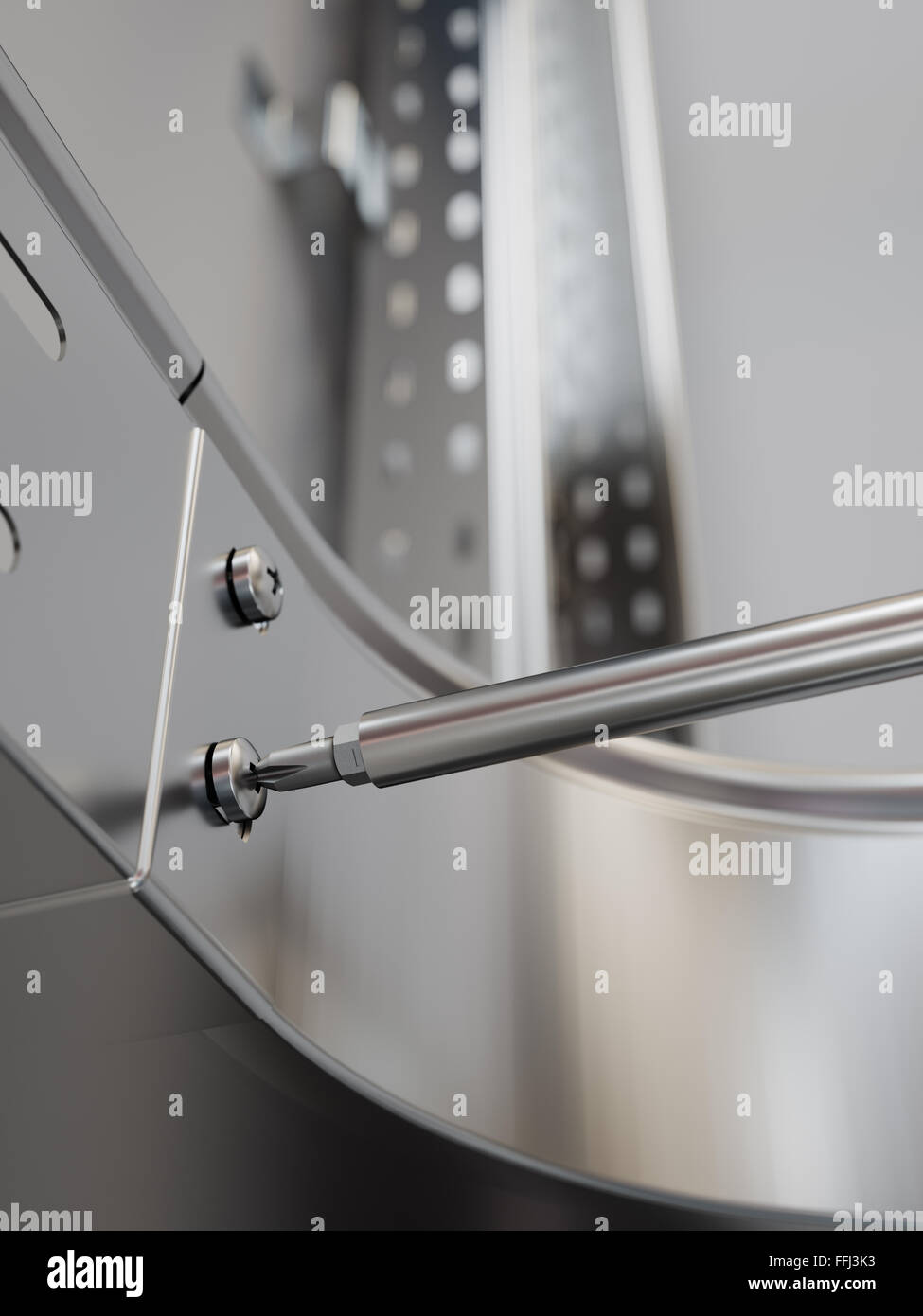 Metal cable tray assembling close up Stock Photo - Alamy