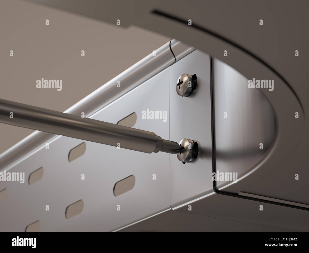 Metal cable tray assembling close up Stock Photo - Alamy