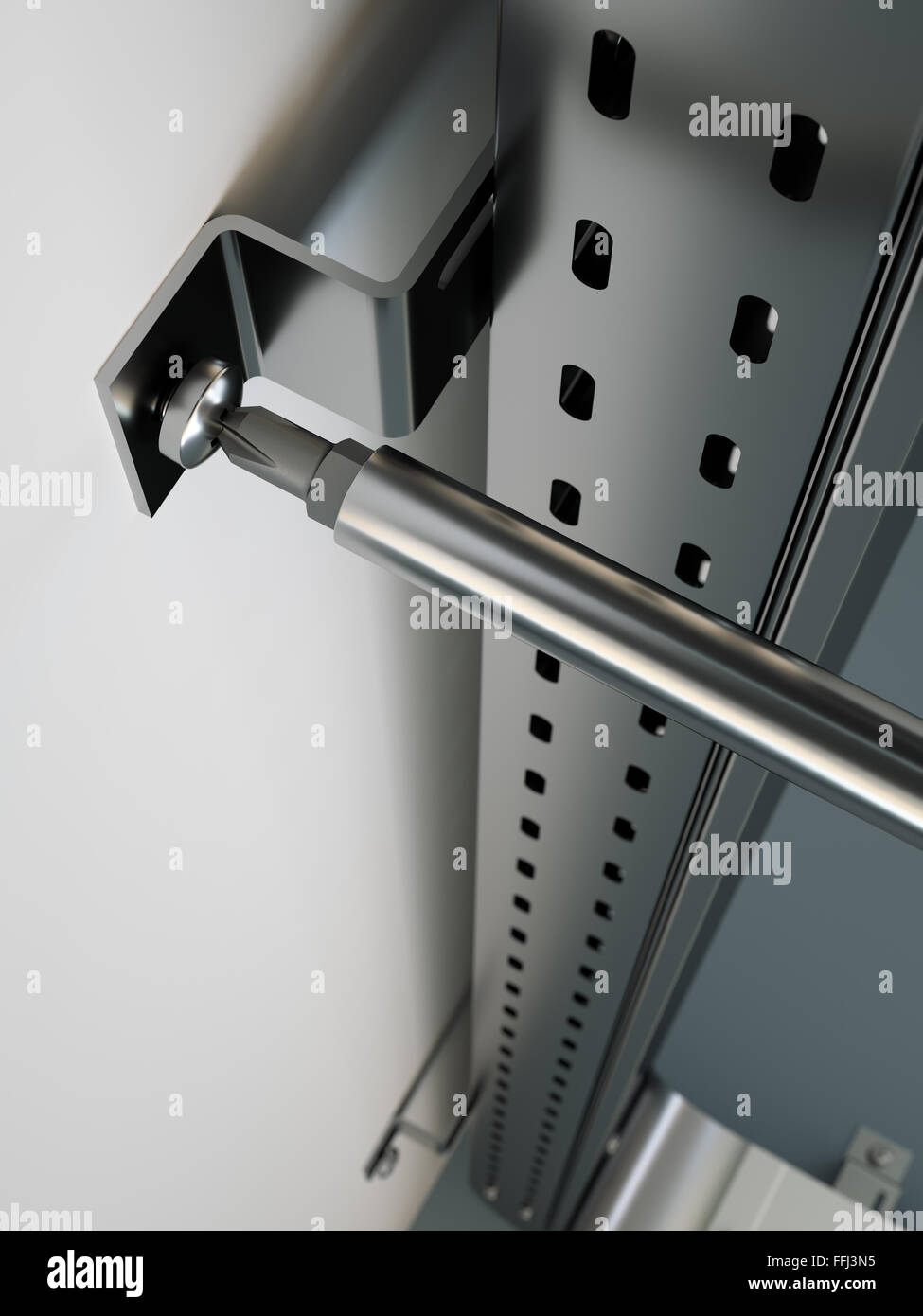 Metal cable tray assembling close up Stock Photo - Alamy