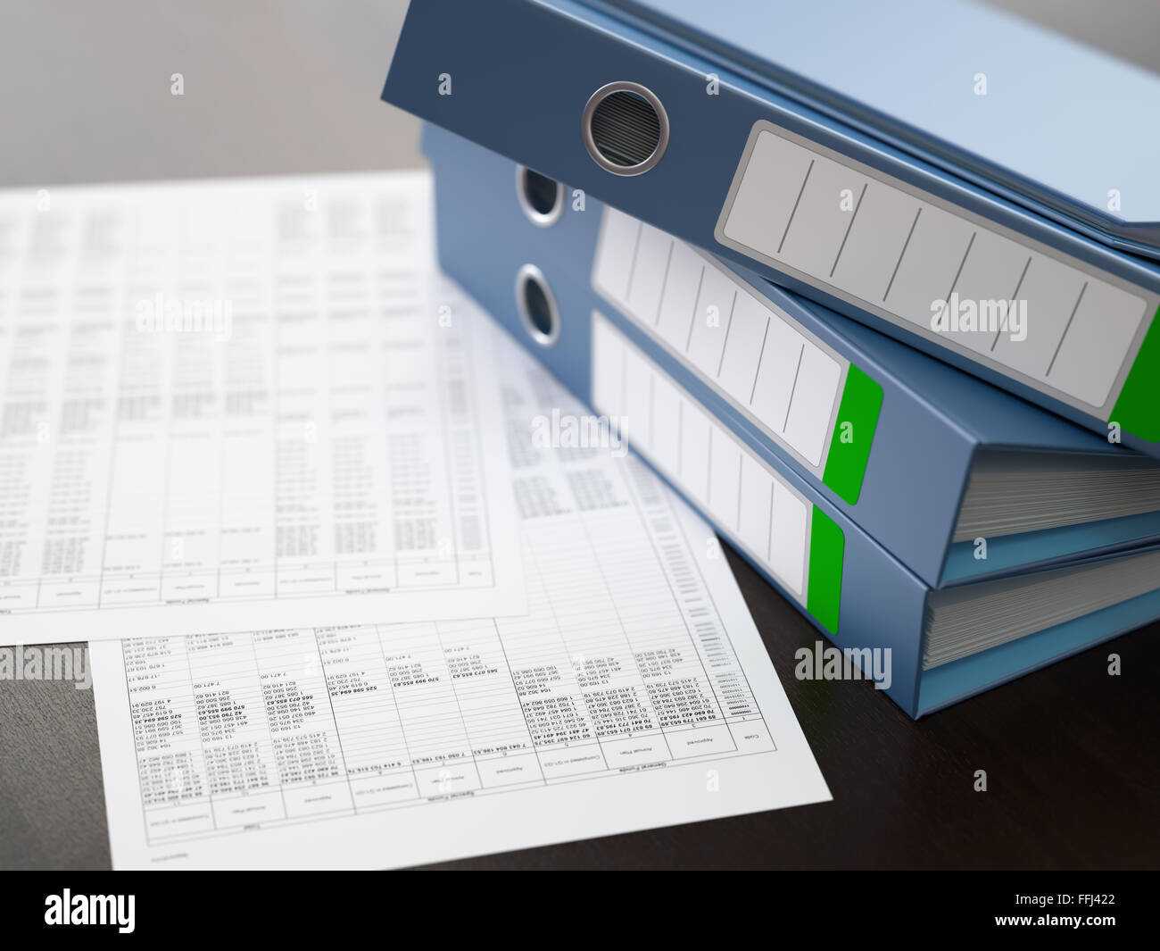 Stack of ring binders an financial documents at workplace Stock Photo ...