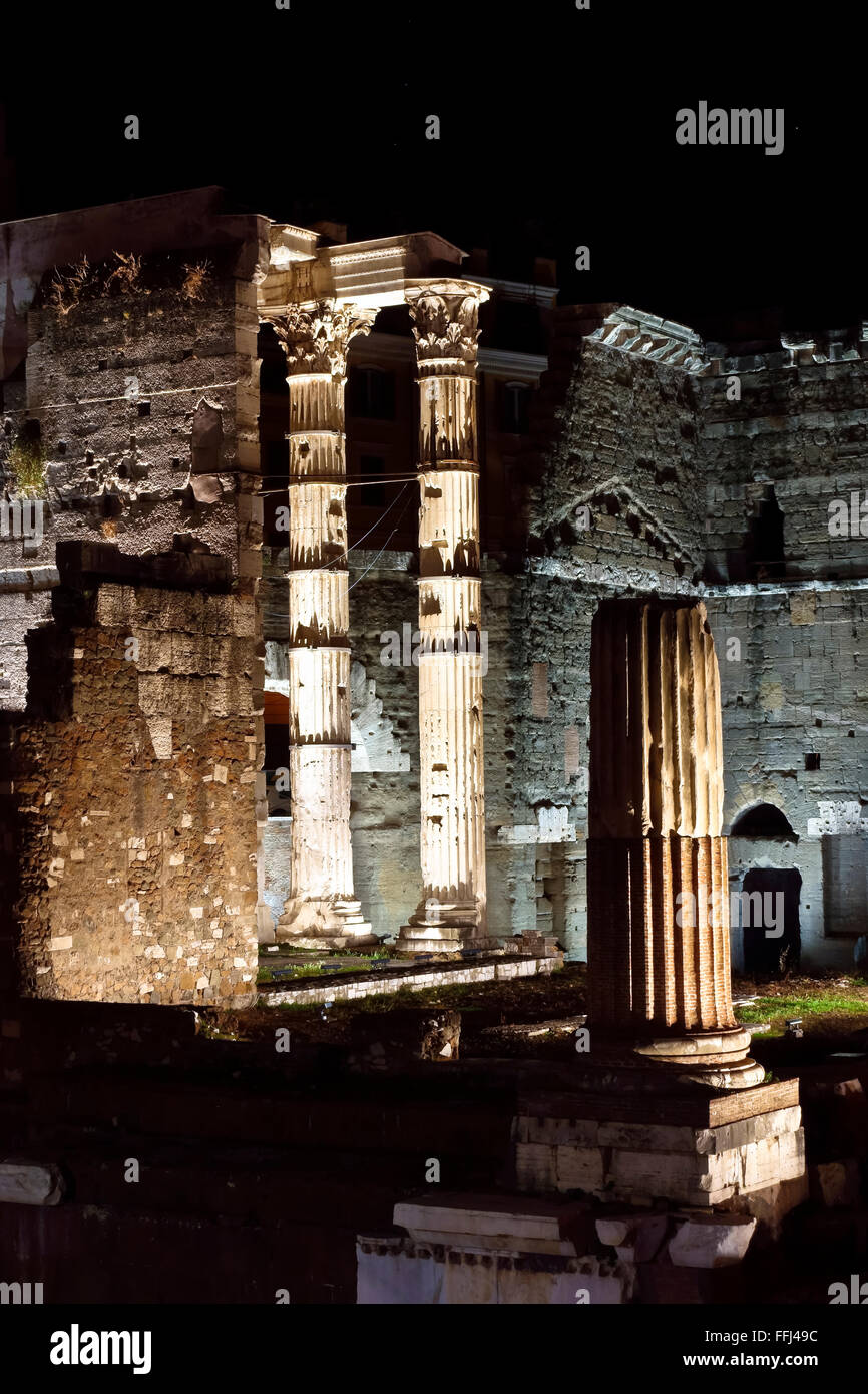 Ancient Rome at niight. Remains of Imperial Roman forum, Trajan's ...