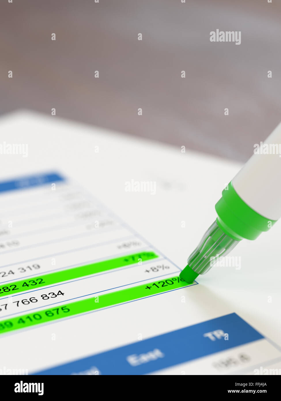 Highlighting the key values in financial report Stock Photo - Alamy