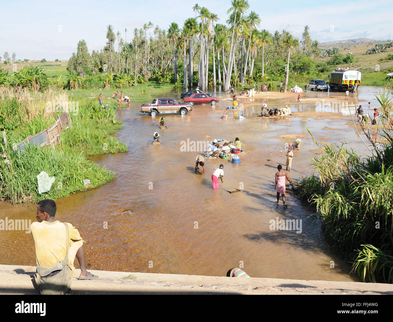 Washing mined gravel to find sapphires in Ilakaka, Madagascar Stock ...