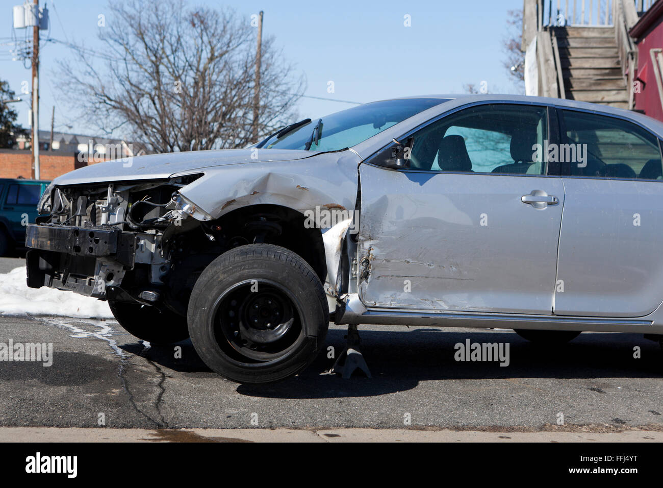 Frontal collision damage on Toyota Camry sedan - USA Stock Photo - Alamy