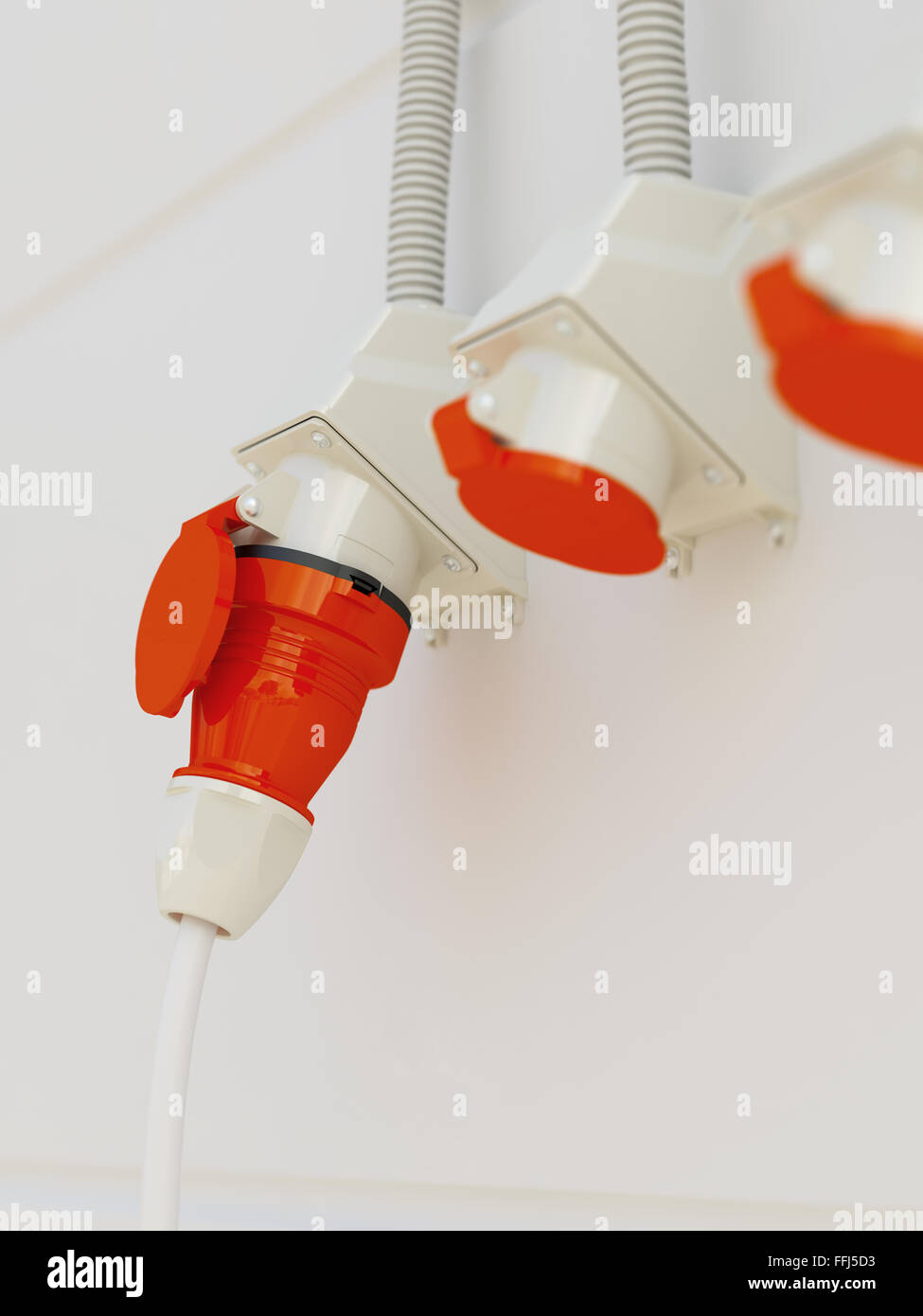 Industrial multiphase power plug and sockets close up Stock Photo - Alamy