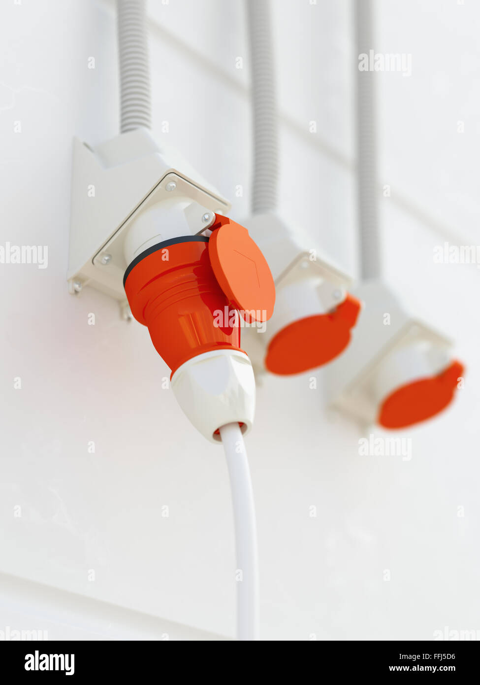 Industrial multiphase power plug and sockets close up Stock Photo - Alamy