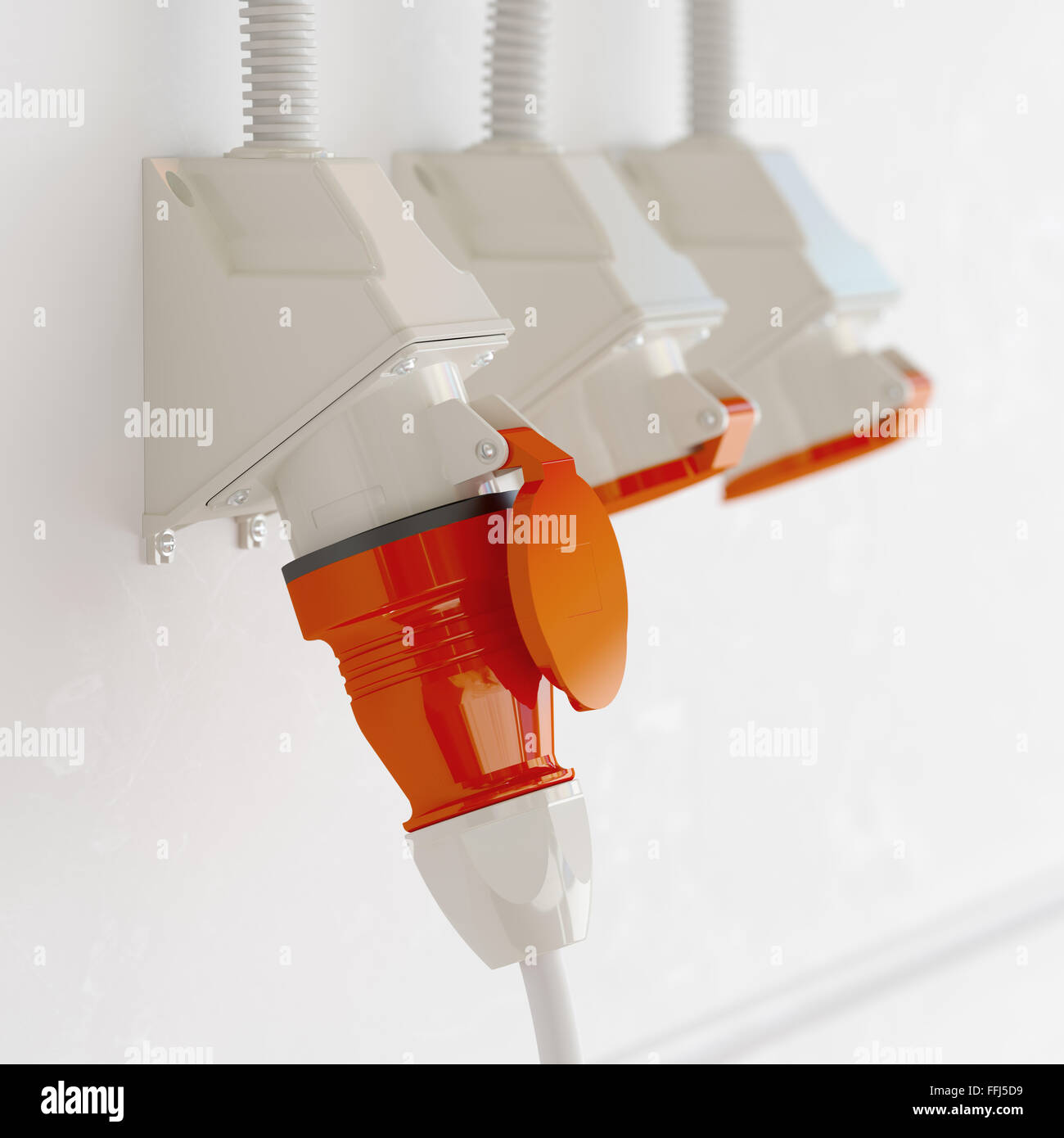 Industrial multiphase power plug and sockets close up Stock Photo - Alamy