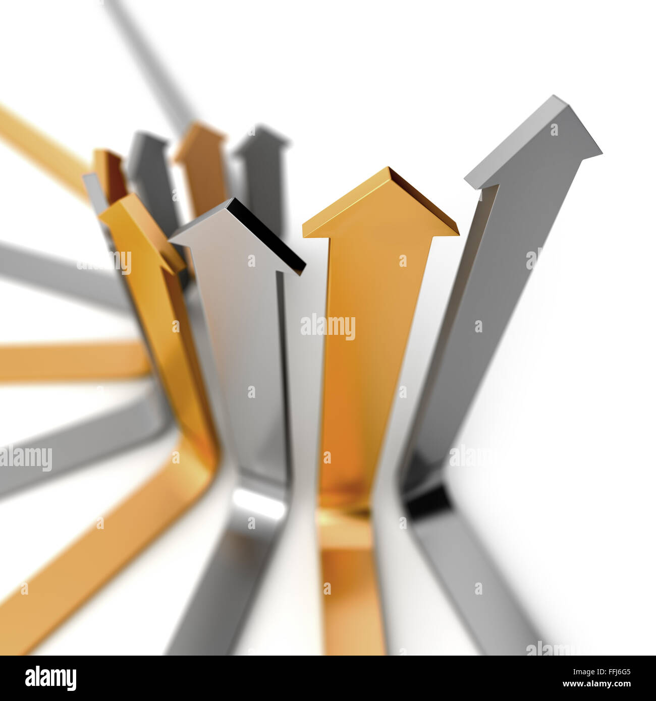 Conceptual rising arrows on white background with DoF effect Stock ...