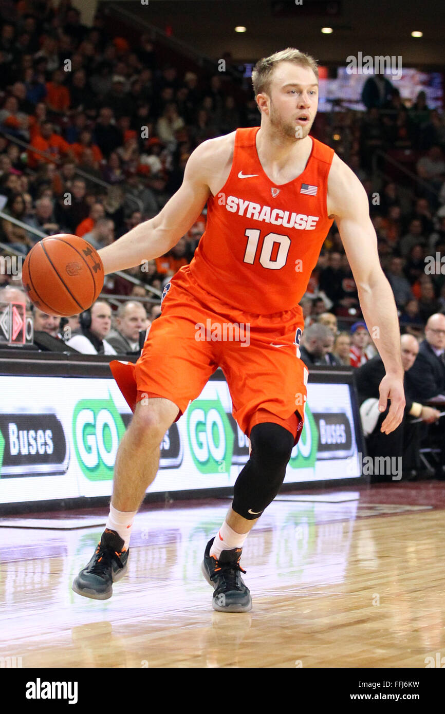 Conte Forum. 14th Feb, 2016. MA, USA; Syracuse Orange guard Trevor ...