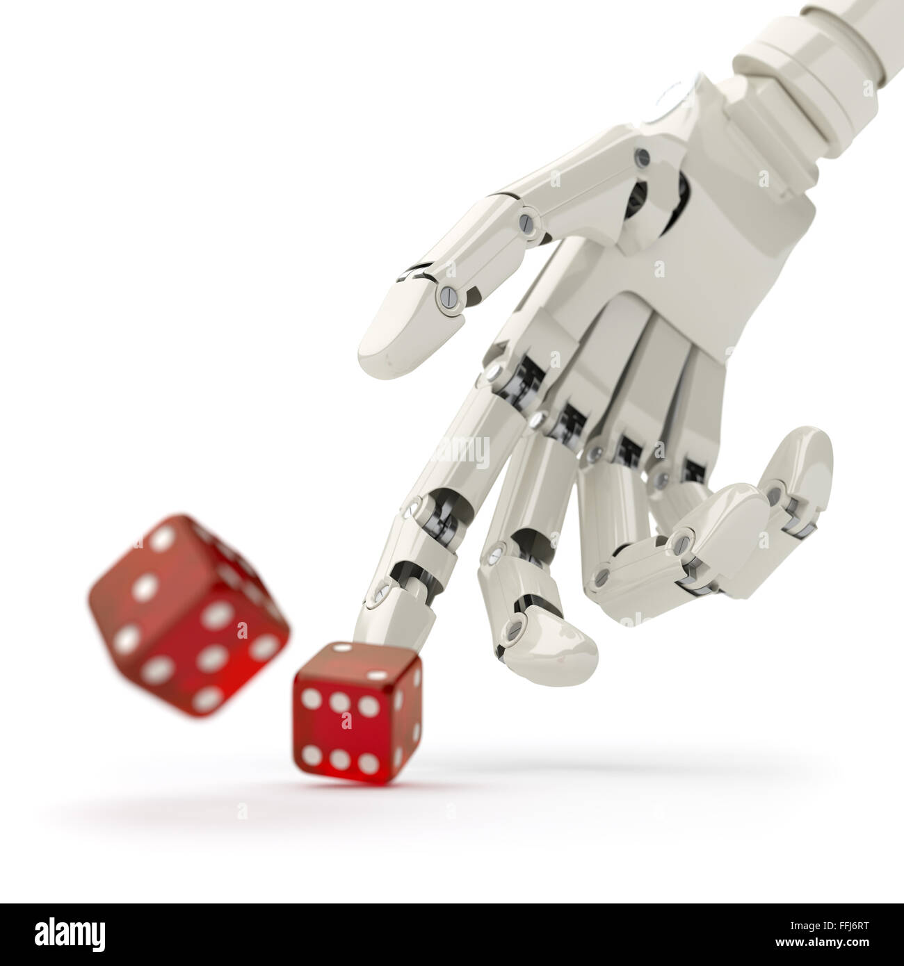 Robot hand throwing red dice isolated on white Stock Photo - Alamy