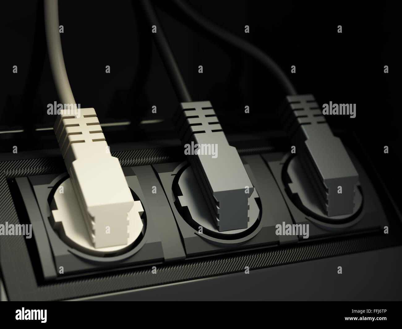 Wires plugged in power source Stock Photo - Alamy