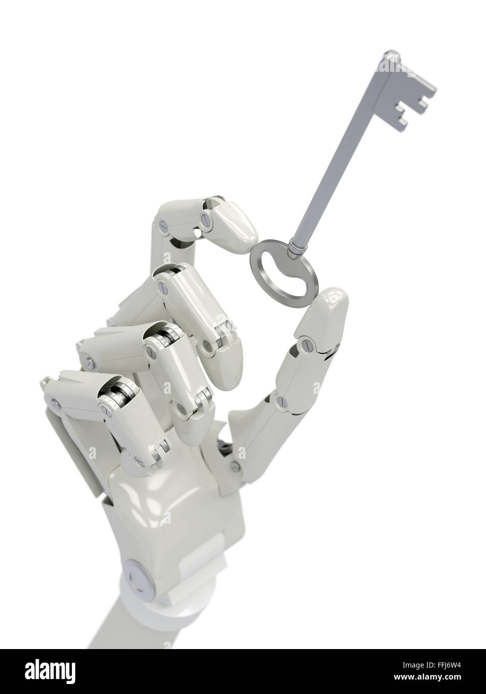 Robot holding house keys isolated on white Stock Photo - Alamy