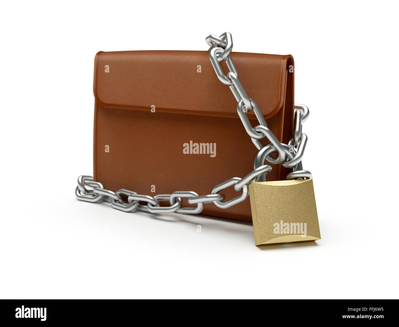 Leather briefcase, padlock and chain isolated on white Stock Photo - Alamy