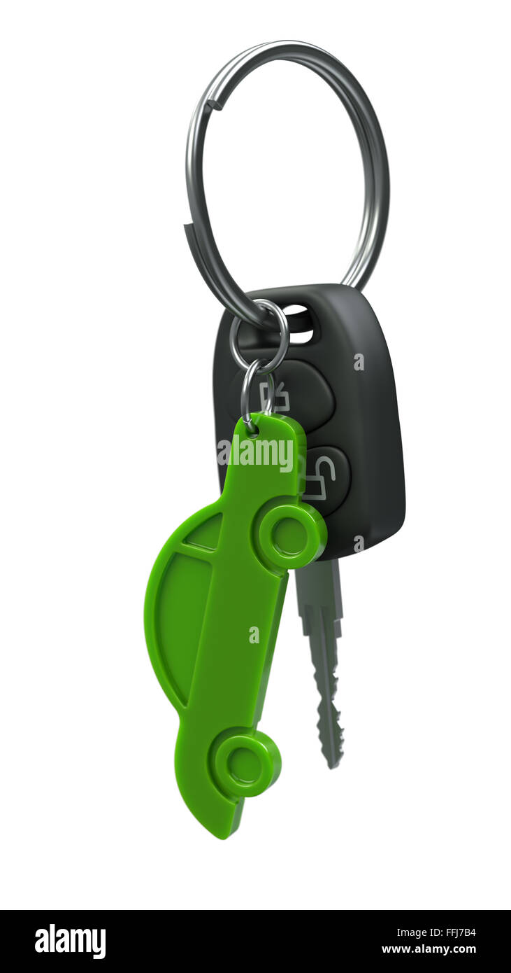 Green car keychain and car keys with remote isolated on white Stock ...