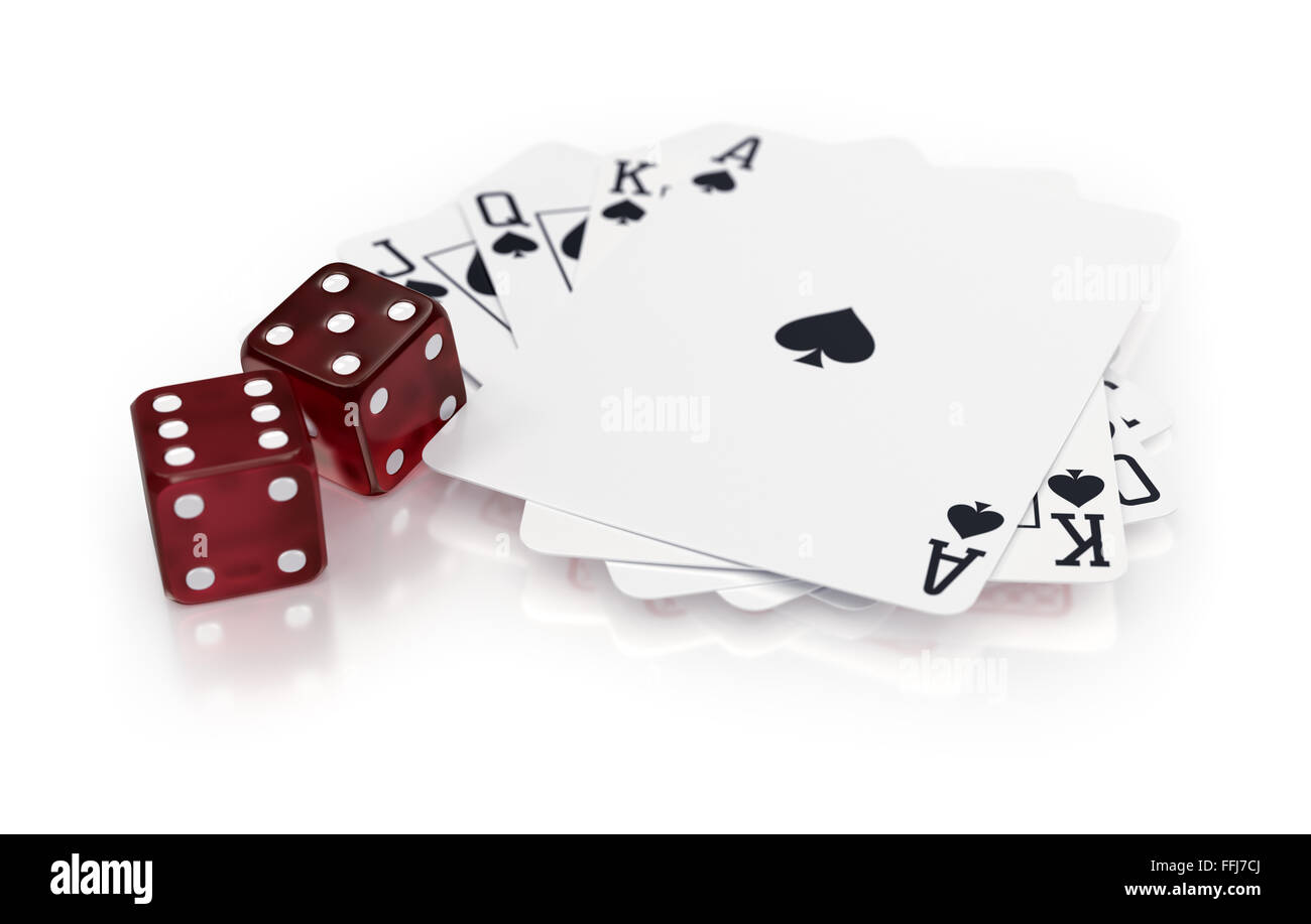 Royal flush of spades with dices isolated on white Stock Photo - Alamy